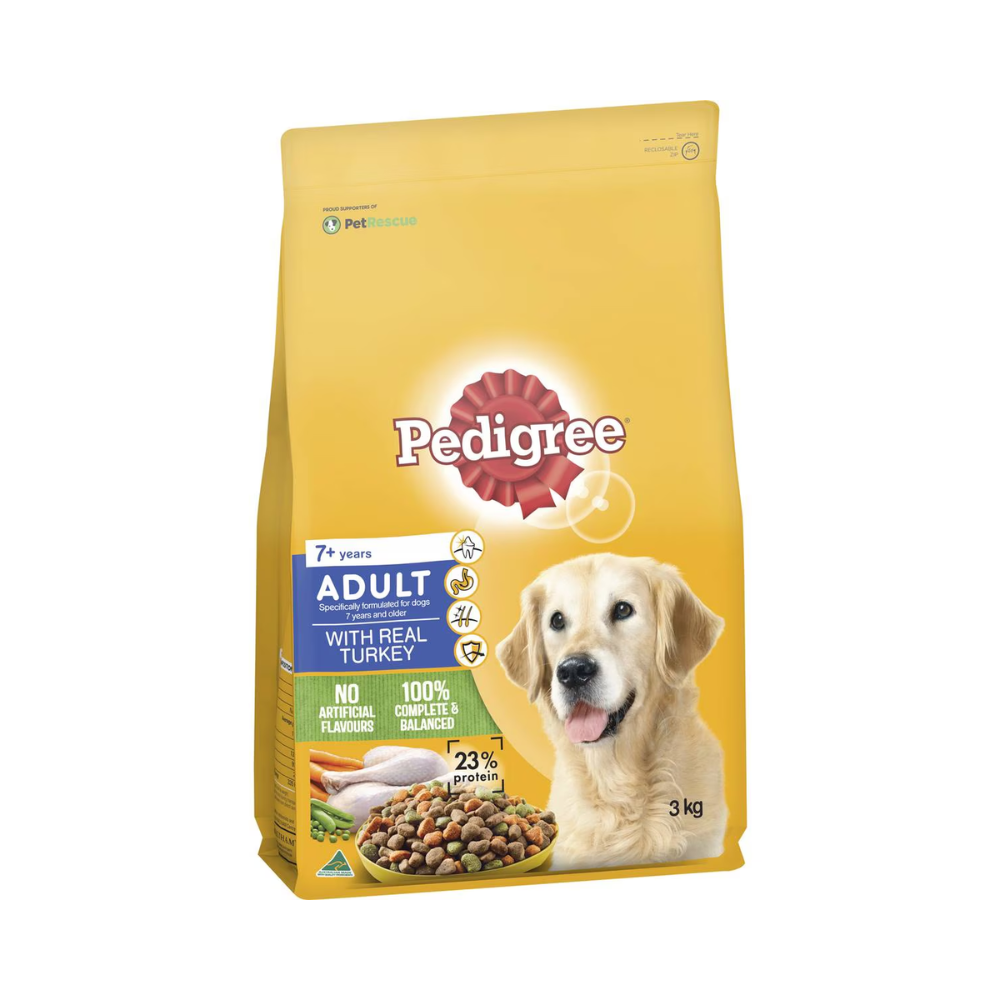 Pedigree - Adult 7+ Years With Real Turkey Dry Dog Food 3kg - Petservo ...