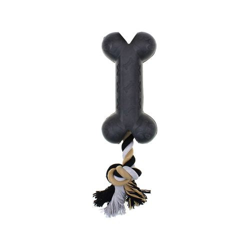 Paw Play - Rubber/Rope Banana Scented Bone Pet Toy - Black - petservo ...