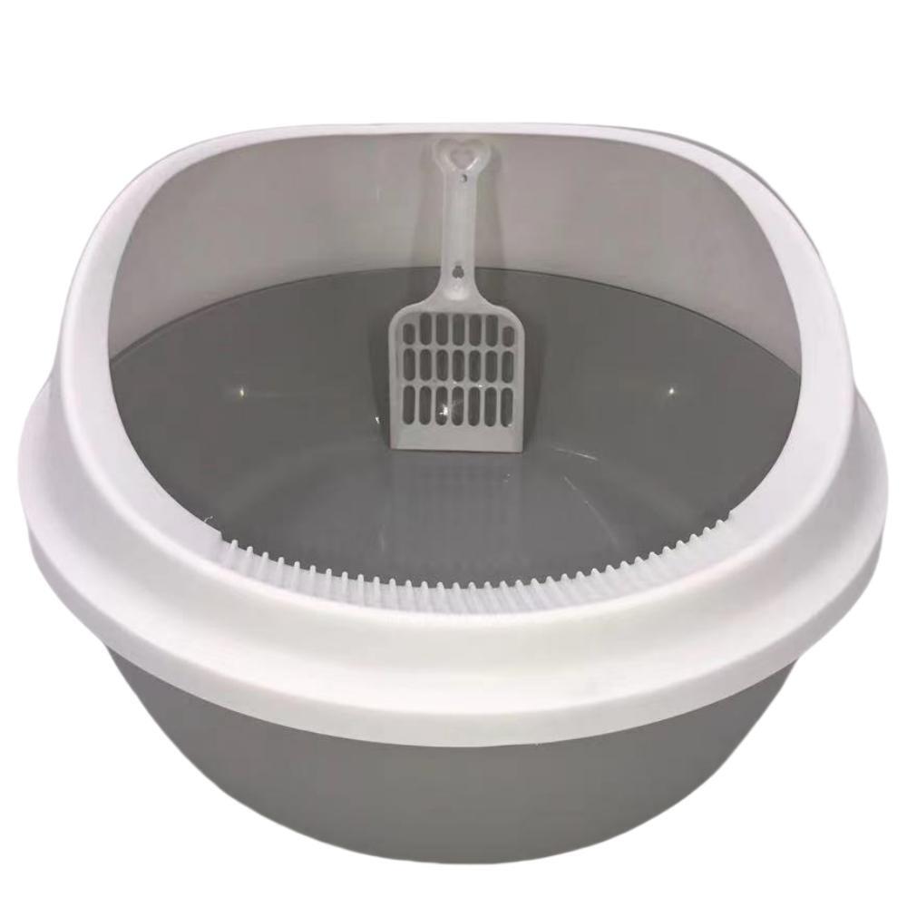 YES4PETS - 2x Grey Round Cat Litter Box with Scoop - Pet Servo